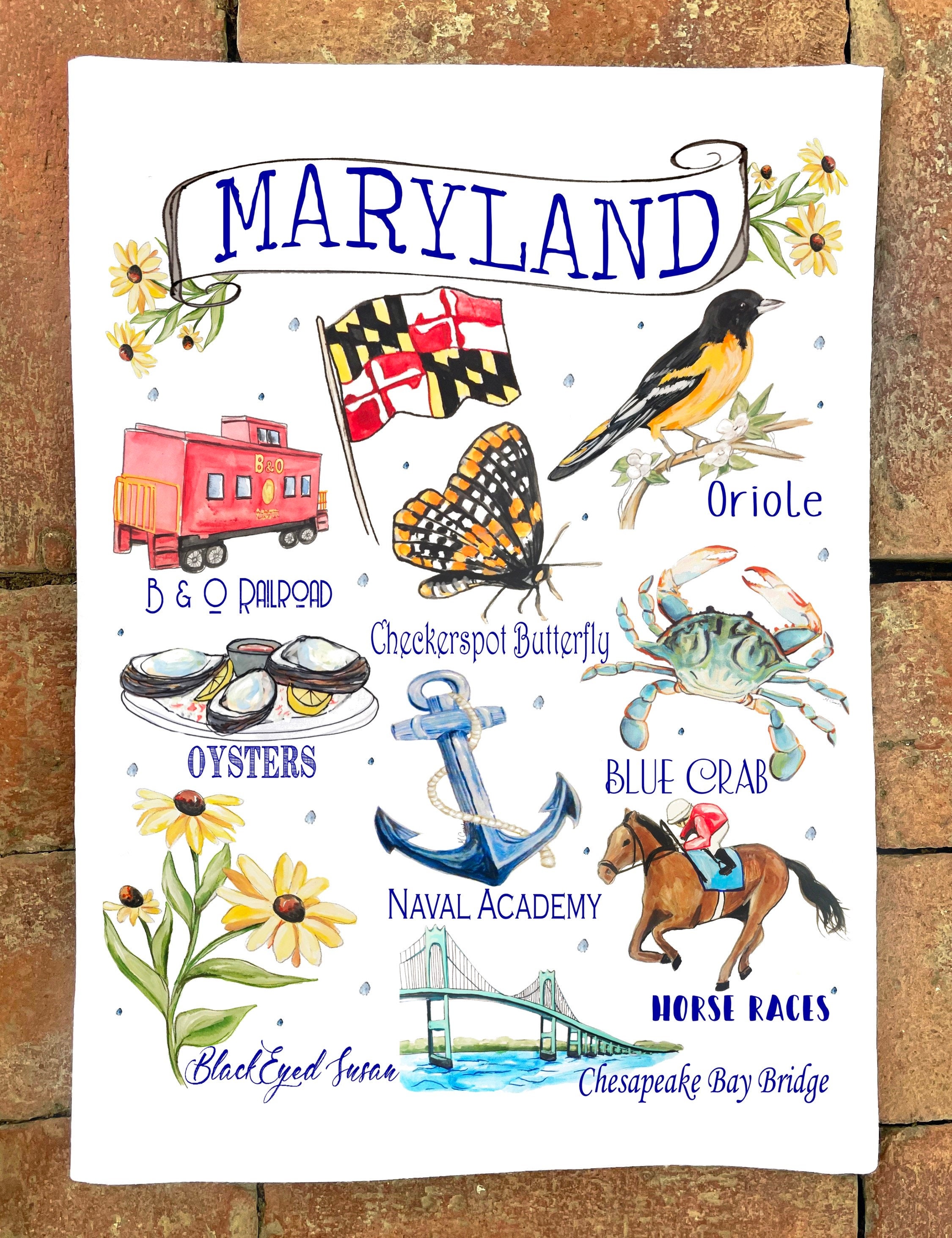 State of Maryland Icons Flour Sack Kitchen Towel 18x31 - Etsy