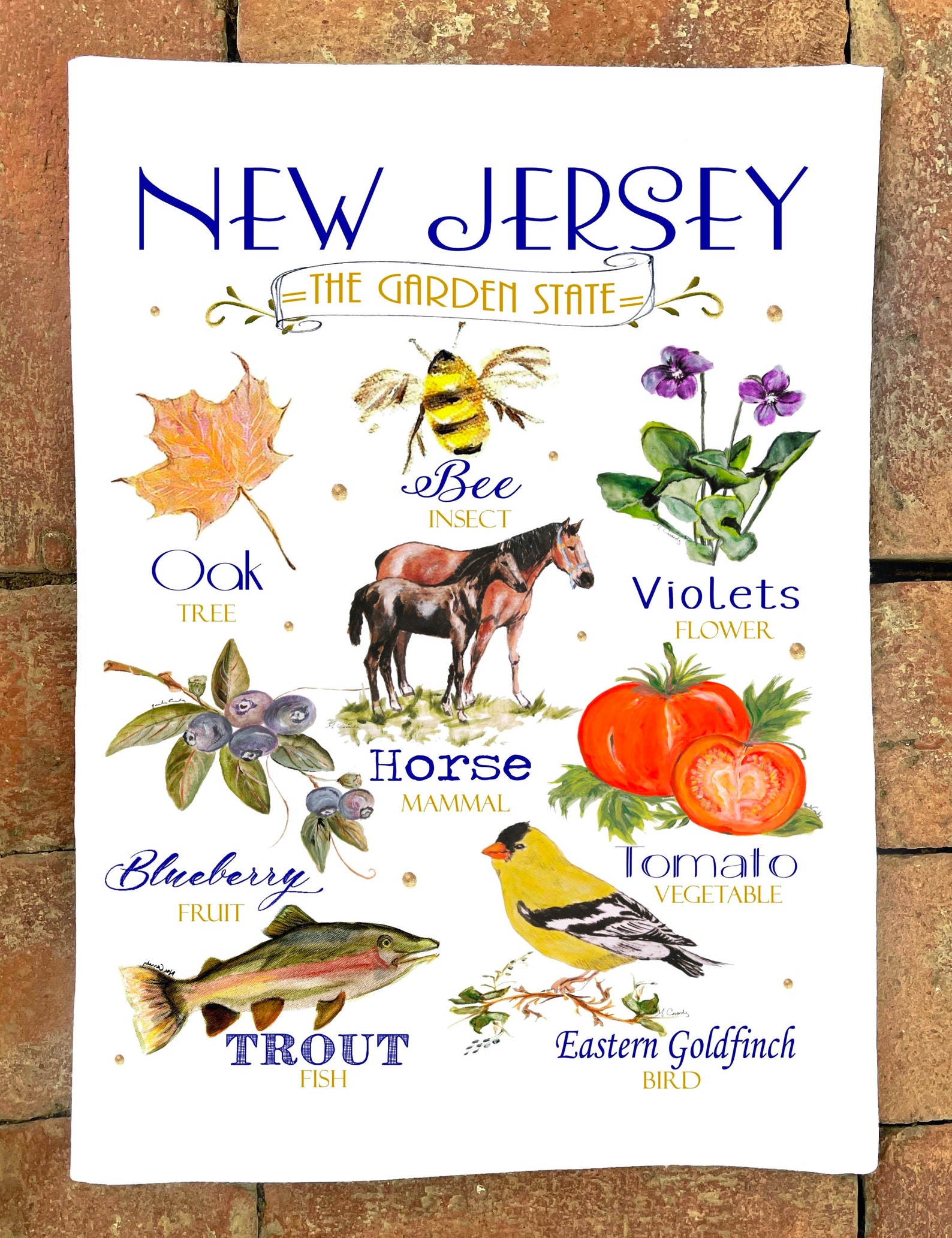 New Jersey State Symbols Design #0144 - Flour Sack Kitchen Towel - Etsy