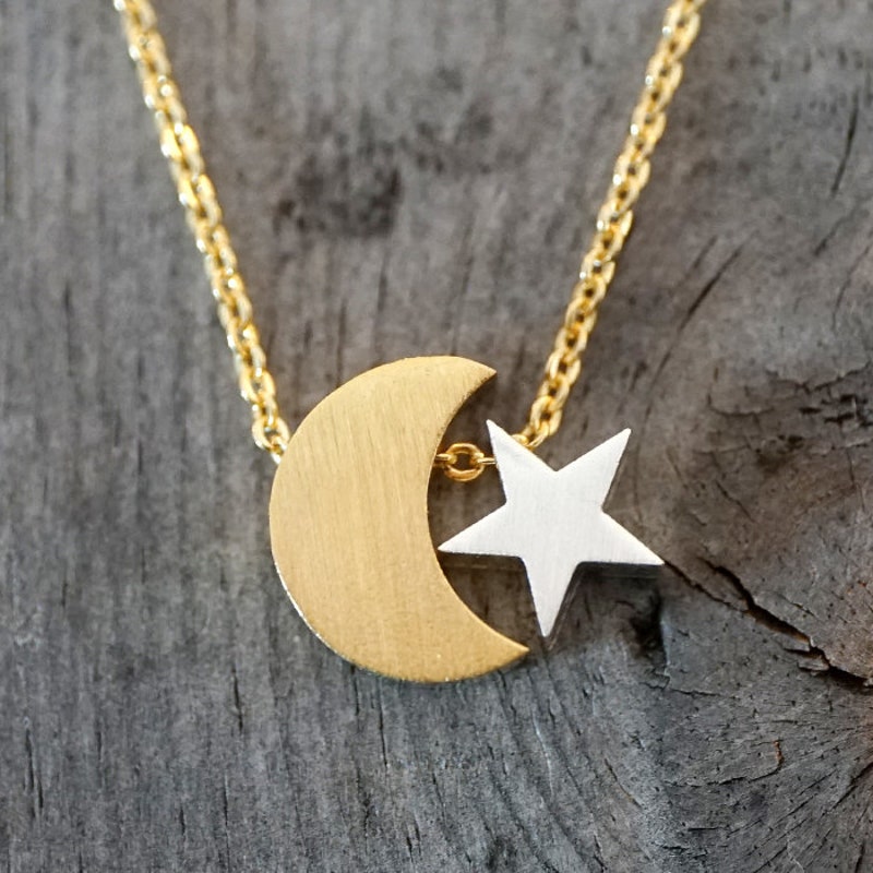 Moon and Star Necklace - Etsy