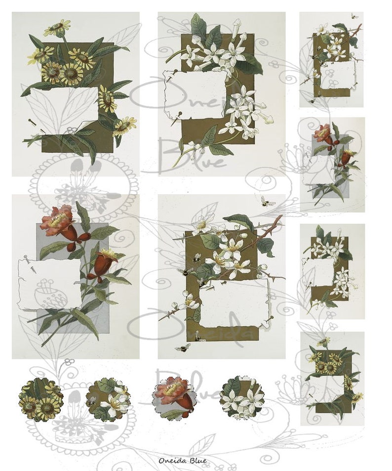 Vintage Flowers Book Plates & Tags Digital Journal Kit 3 Pages instant ...