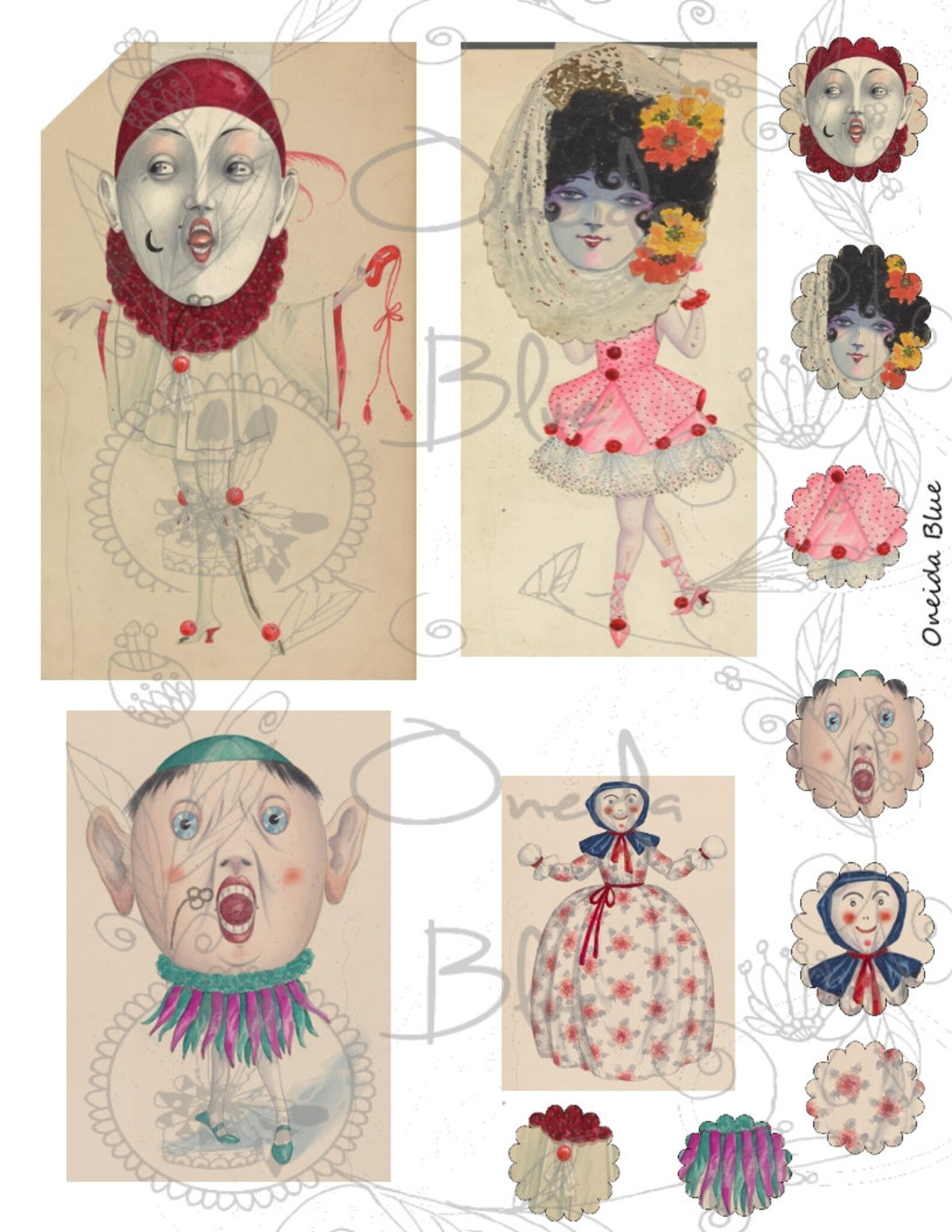 Vintage Silly Big Heads Art 2 Page Digital Journal Kit - Etsy
