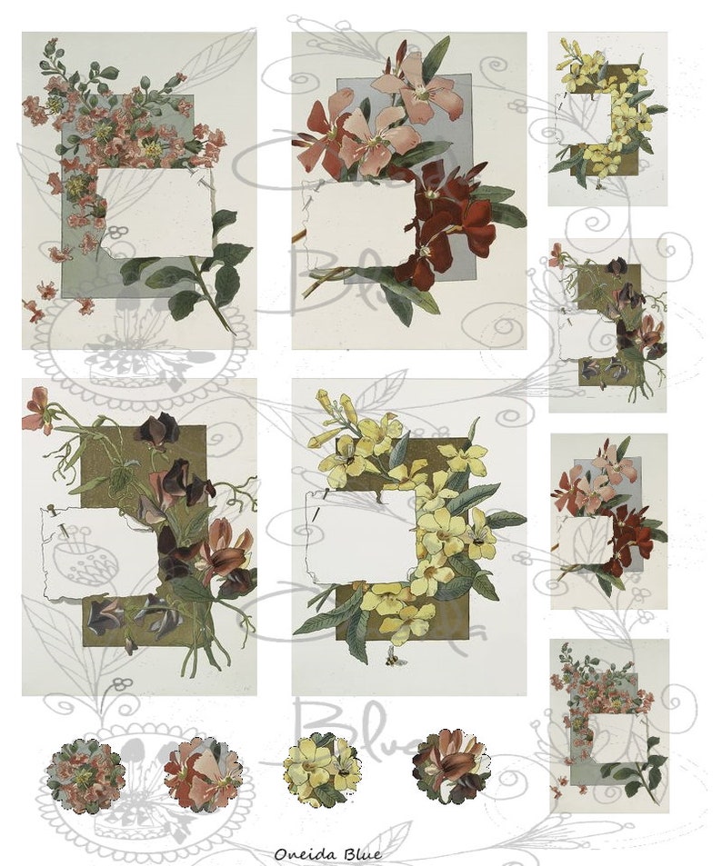 Vintage Flowers Book Plates & Tags Digital Journal Kit 3 Pages instant ...