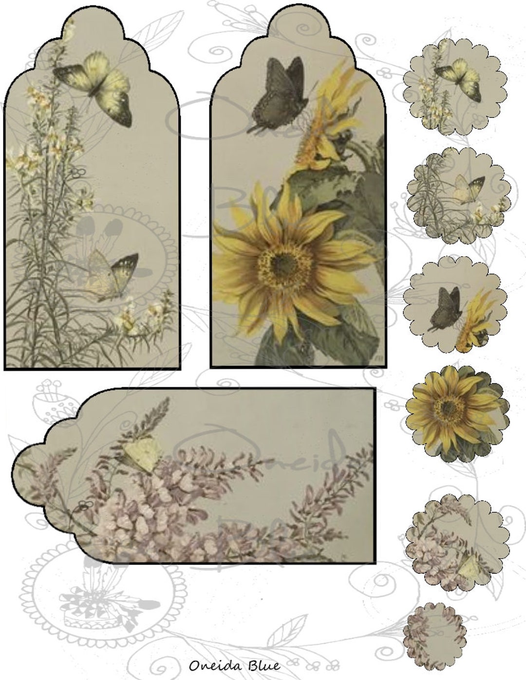 Vintage Tags Birds & Butterflies Digital Journal Kit 2 Pages instant ...