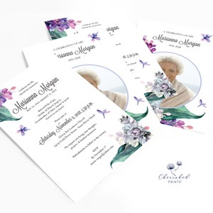 Lilacs Mourning Card, Purple Flower Invitation, Memorial Announcement ...