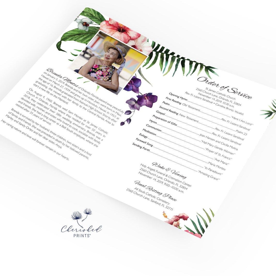Tropical Flowers Funeral Program Funeral Folder Celebration - Etsy