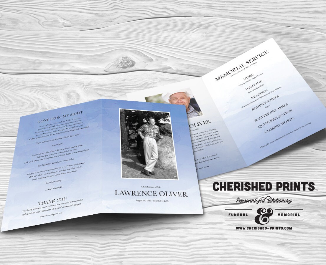 Watercolor Ombre funeral program funeral folder celebration | Etsy