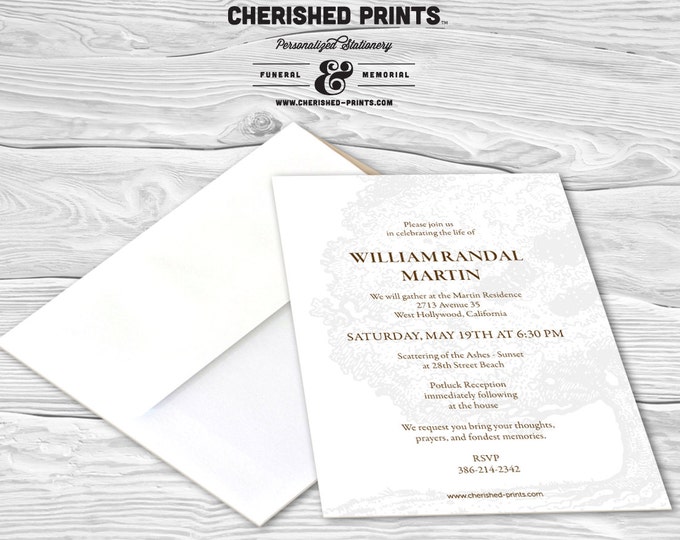 Oak Tree Mourning Card, Invitation, Memorial Service Announcement ...