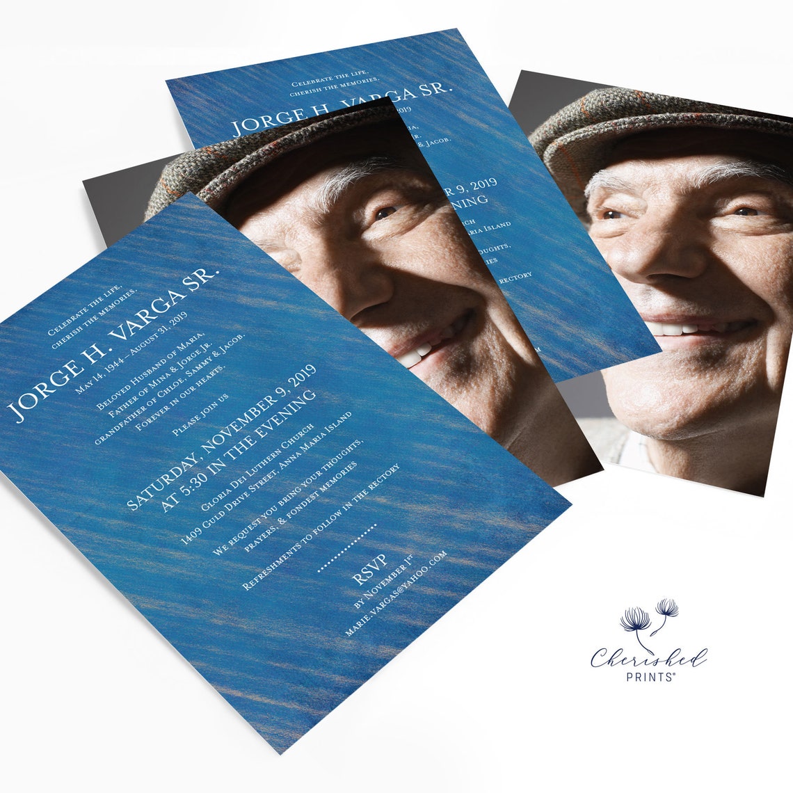 Modern Blue Striped Texture Mourning Card Invitation | Etsy