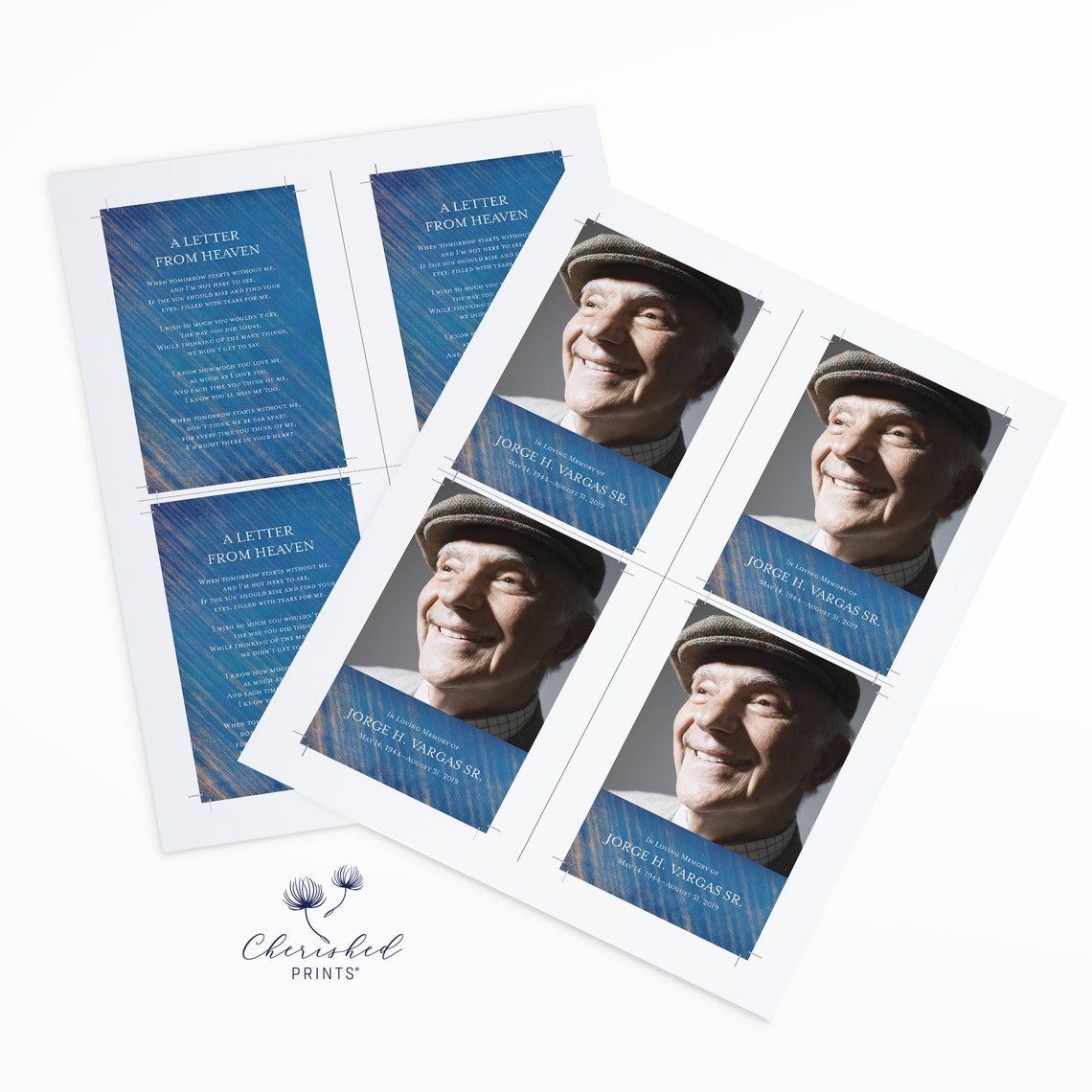 Modern Blue Striped Texture Prayer Card Memorial Card - Etsy