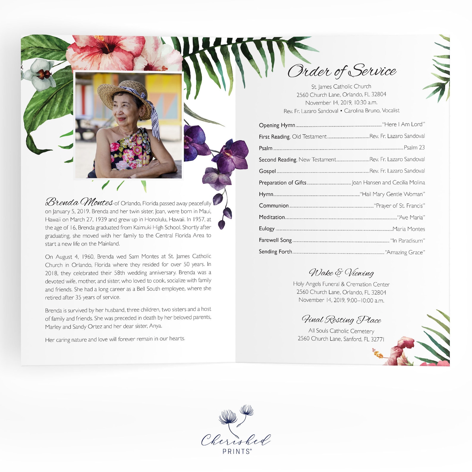 Tropical Flowers Funeral Program Funeral Folder Celebration - Etsy