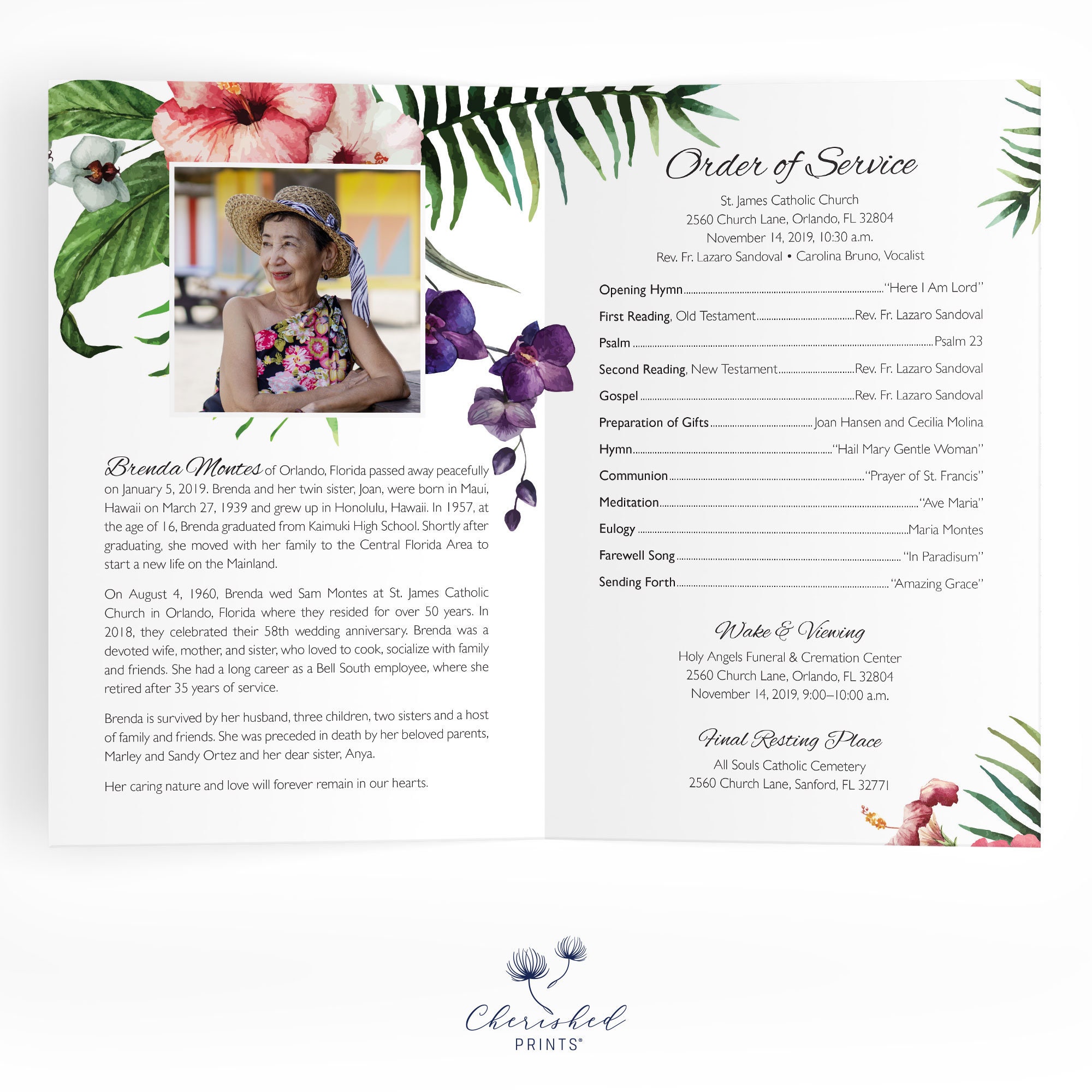 Tropical Flowers funeral program funeral folder celebration | Etsy
