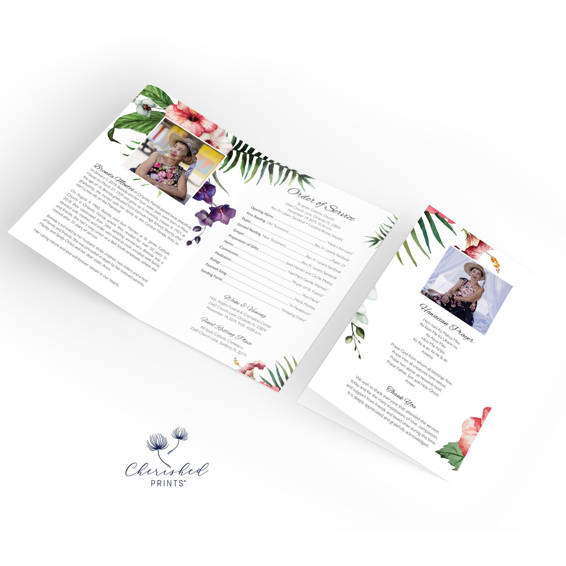 Tropical Flowers Funeral Program Funeral Folder Celebration - Etsy