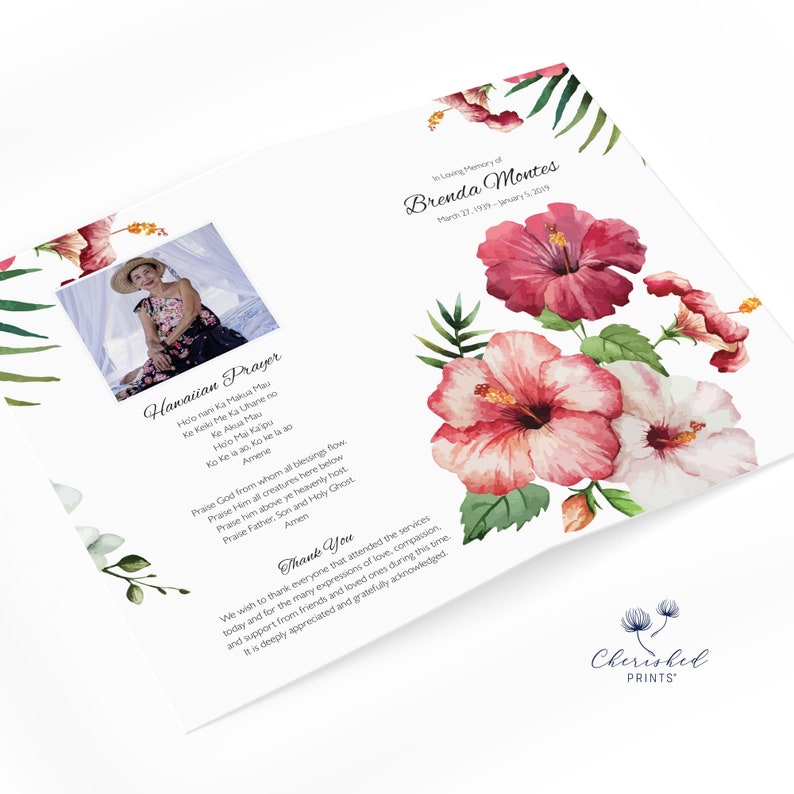 Tropical Flowers Funeral Program Funeral Folder Celebration - Etsy