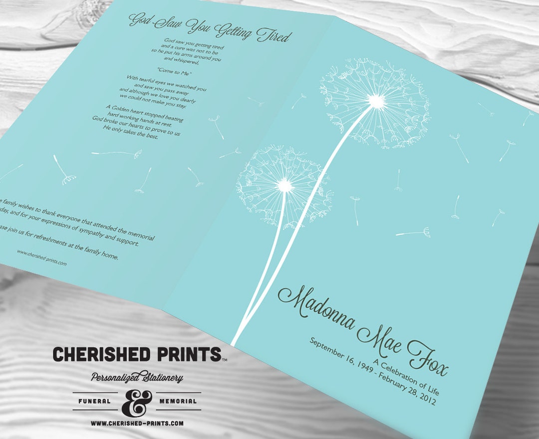 Dandelion Funeral Program, Funeral Folder Celebration of Life Program ...