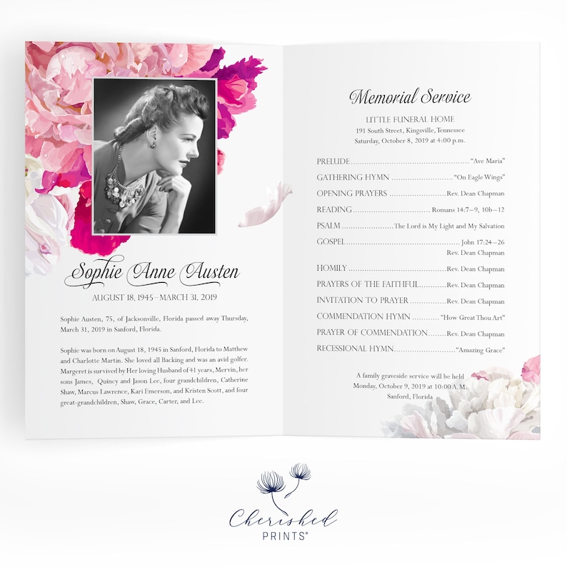Beautiful Soft Peonies Funeral Program Funeral Folder - Etsy