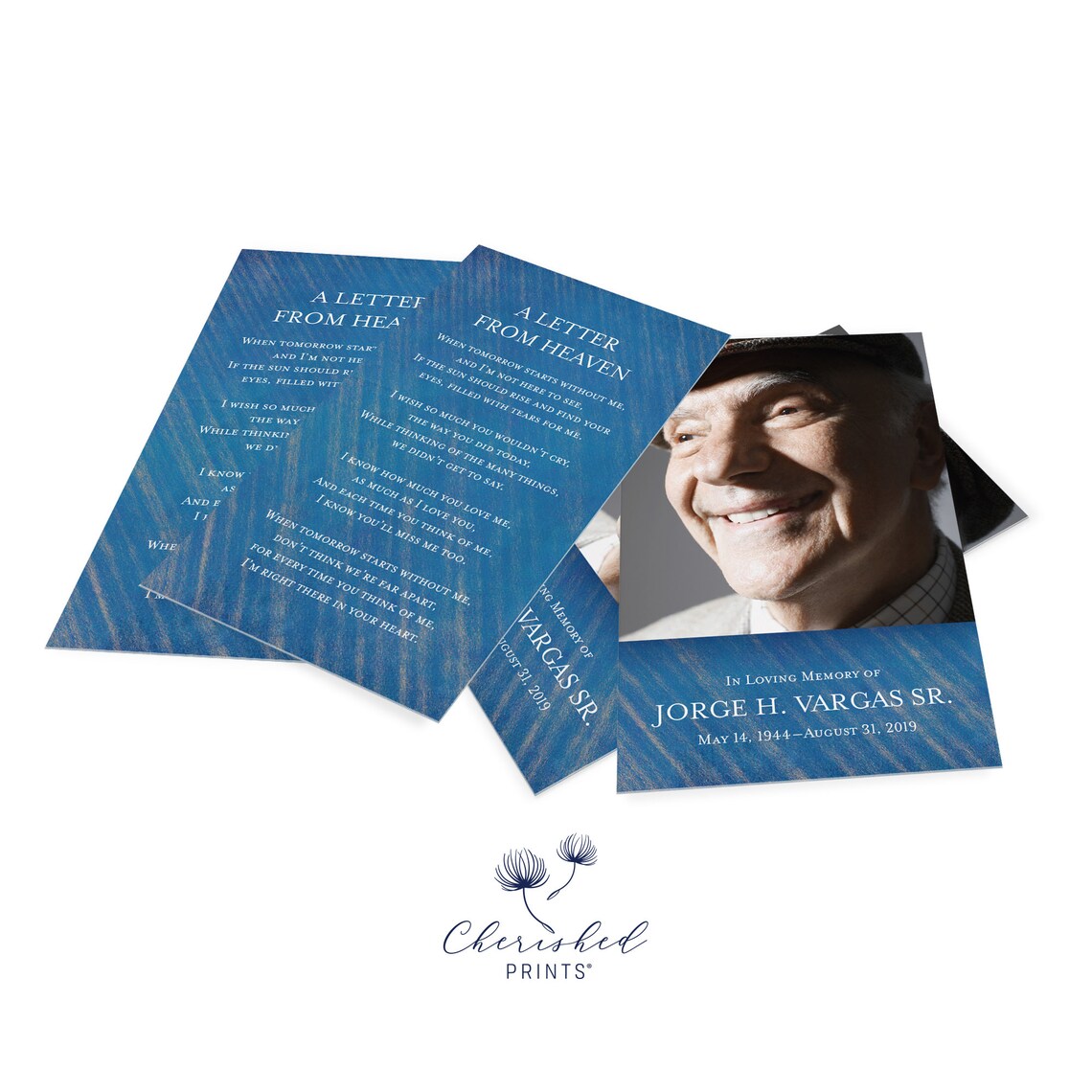 Modern Blue Striped Texture Prayer Card Memorial Card - Etsy