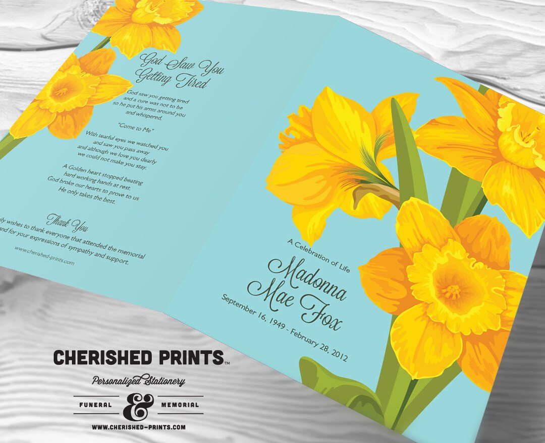 Yellow Daffodil Flowers Funeral Program, Celebration of Life Program ...