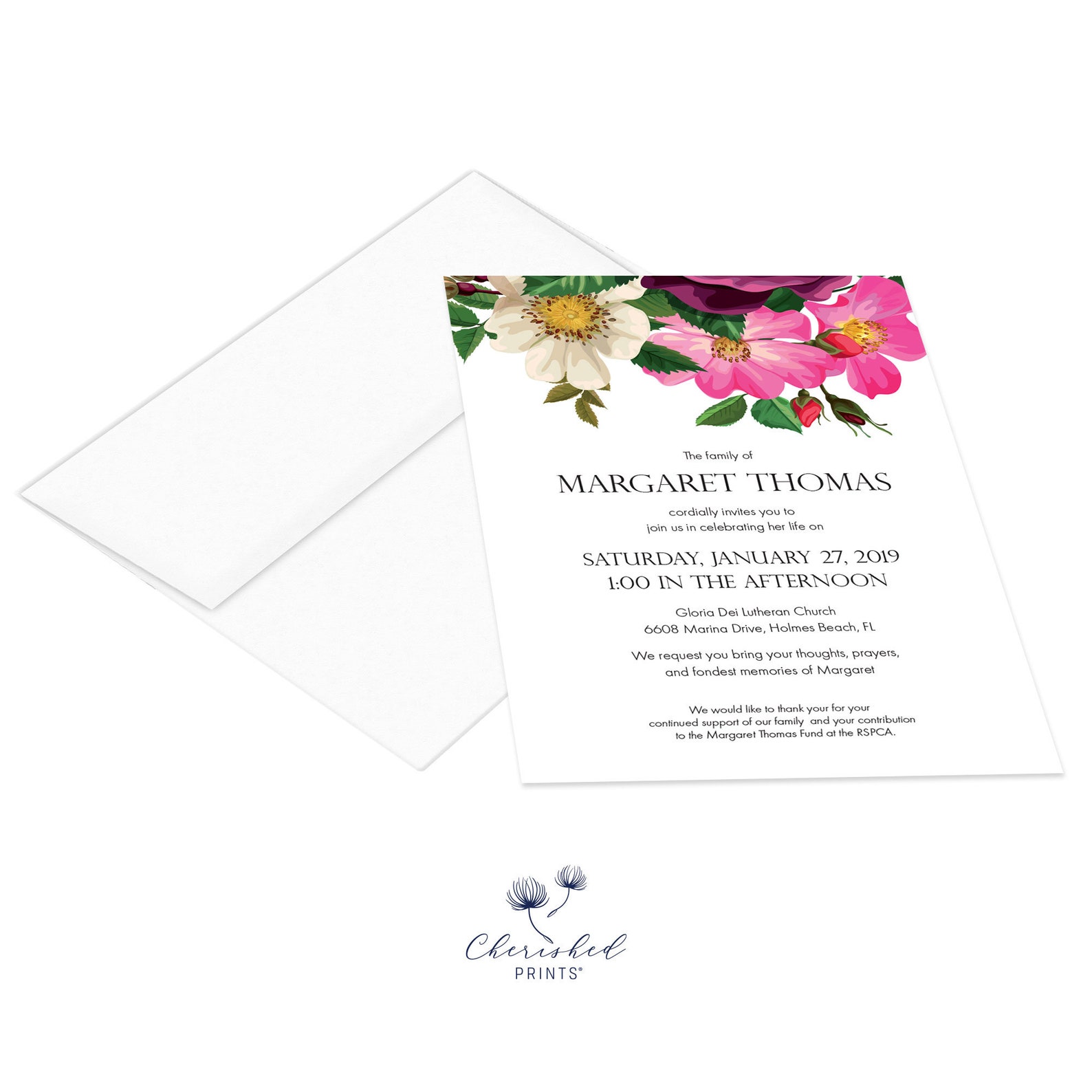 Spring Flowers Mourning Card Invitation Memorial Service | Etsy