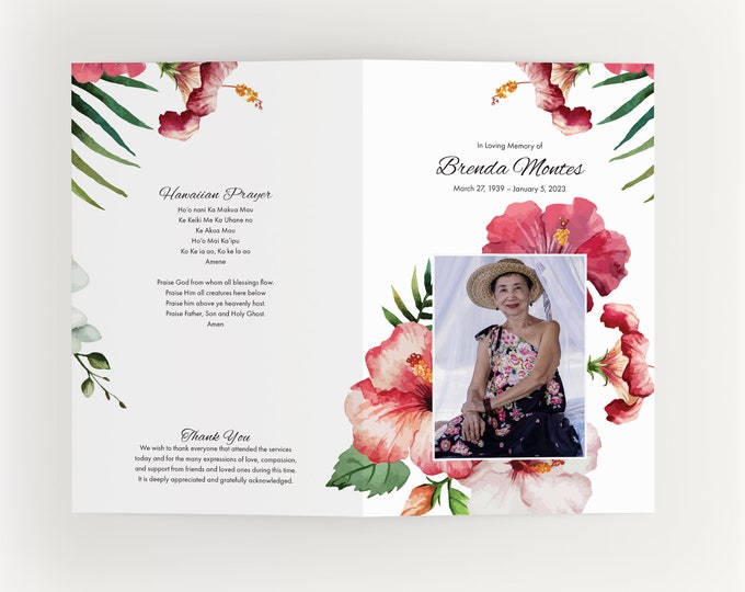 Tropical Flowers Funeral Program, Funeral Folder Celebration of Life ...