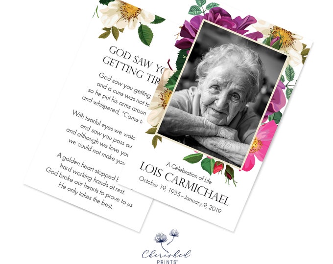 Spring Flowers Prayer Card, Memorial Card, Funeral Card, Personalize ...