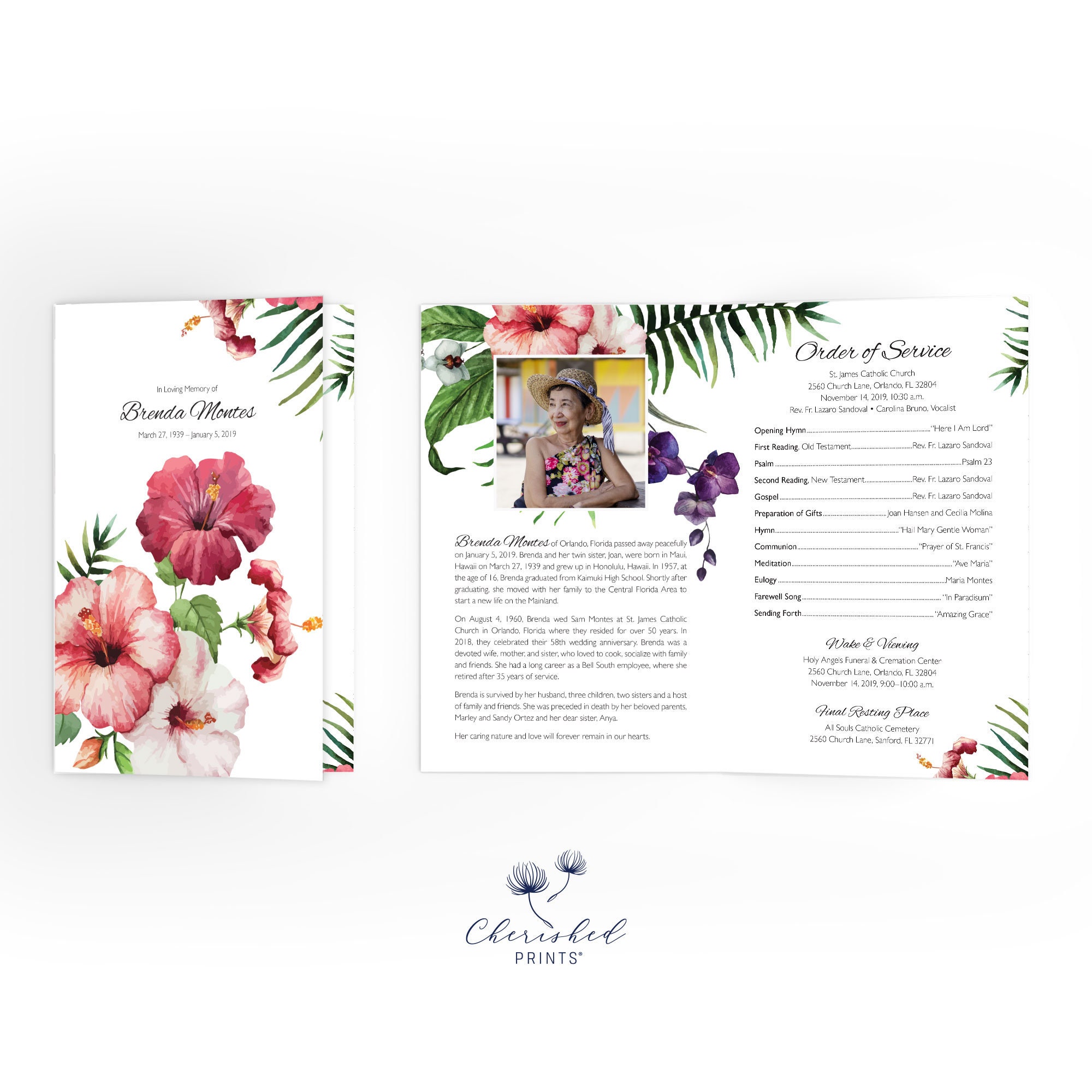 Tropical Flowers funeral program funeral folder celebration | Etsy