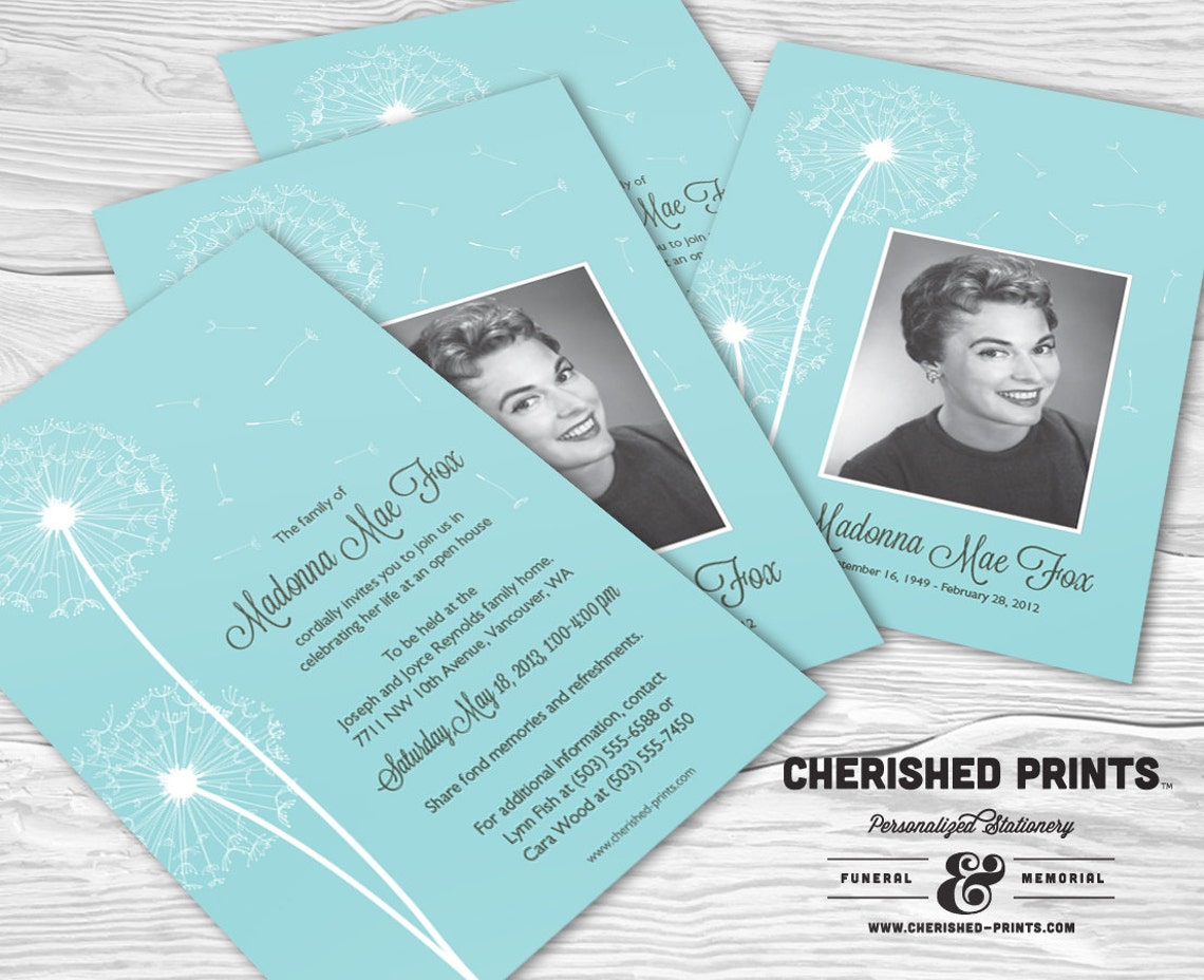 Beautiful Dandelion Mourning Card Invitation Memorial | Etsy