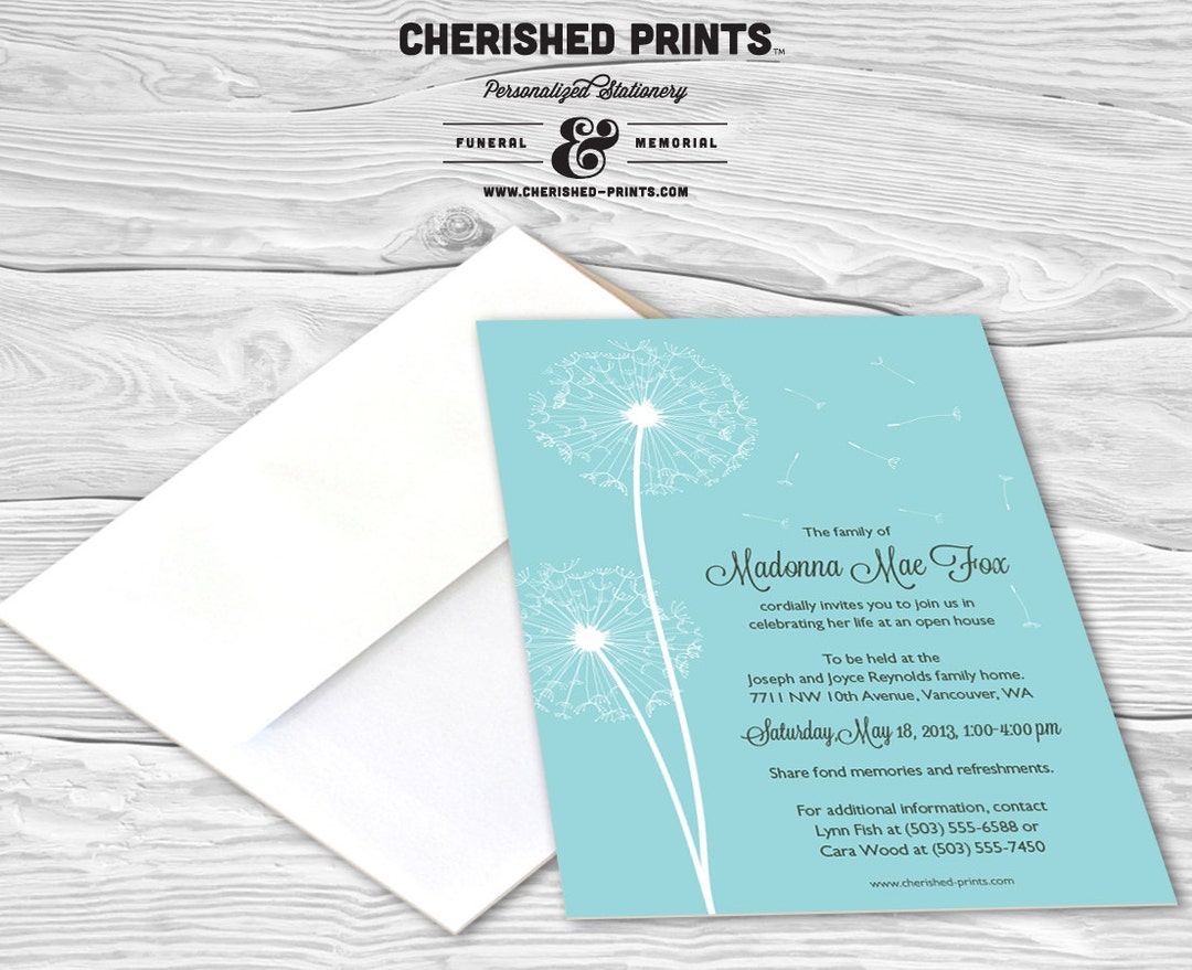 Beautiful Dandelion Mourning Card, Invitation, Memorial Service ...