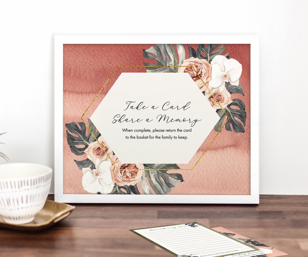 10" X 8" Boho Memory Card Sign, Attendance Card Sign, Funeral Memory ...