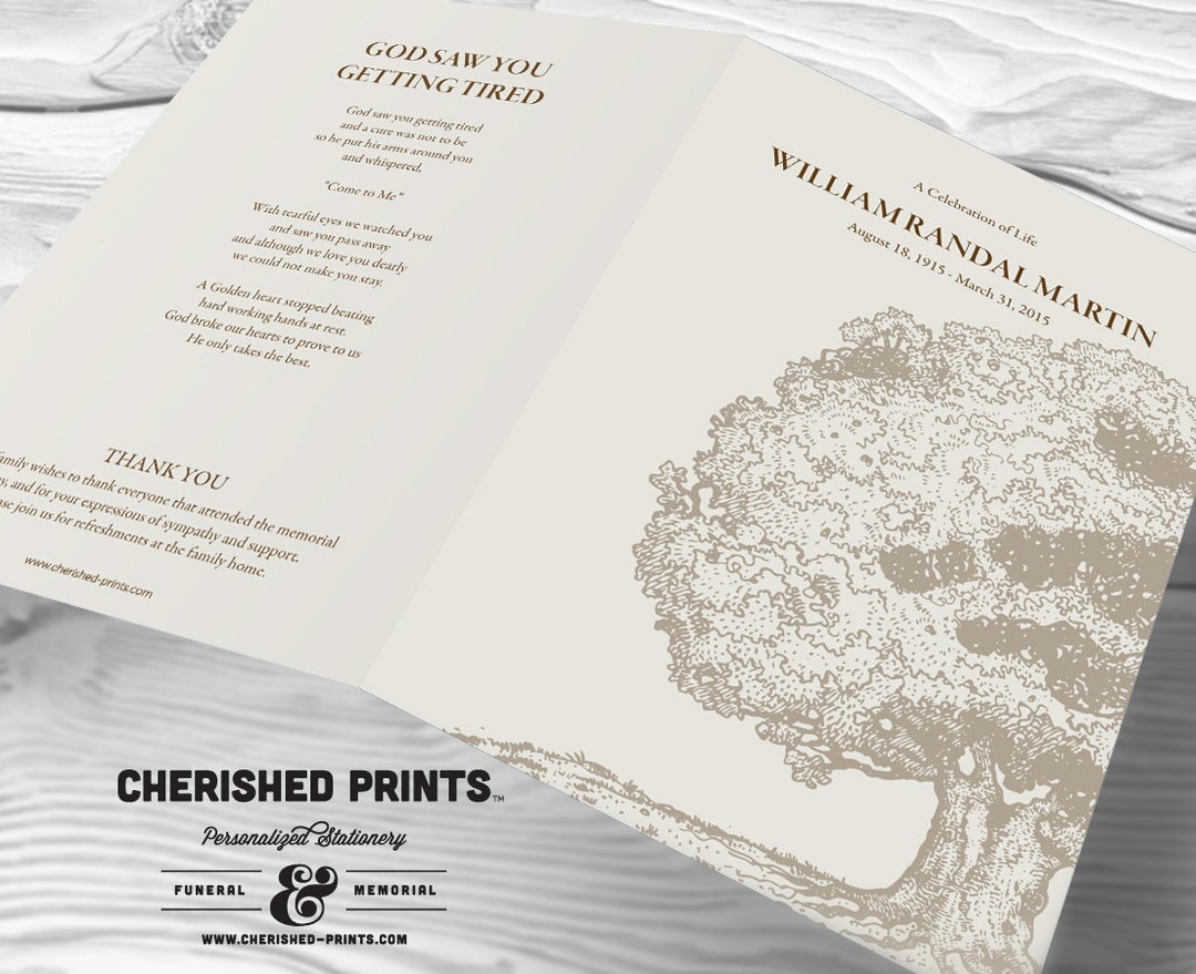 Oak Tree Modern Funeral Program, Celebration of Life Program, Order of ...