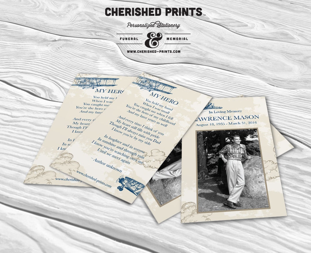 Vintage Airplanes Prayer Card, Memorial Card, Funeral Card ...