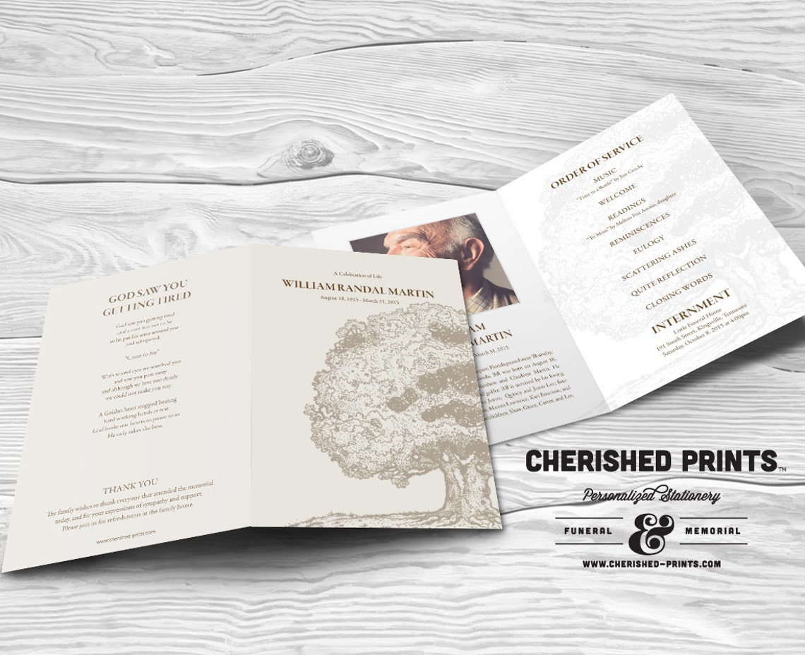 Oak Tree Modern Funeral Program Celebration of Life Program | Etsy