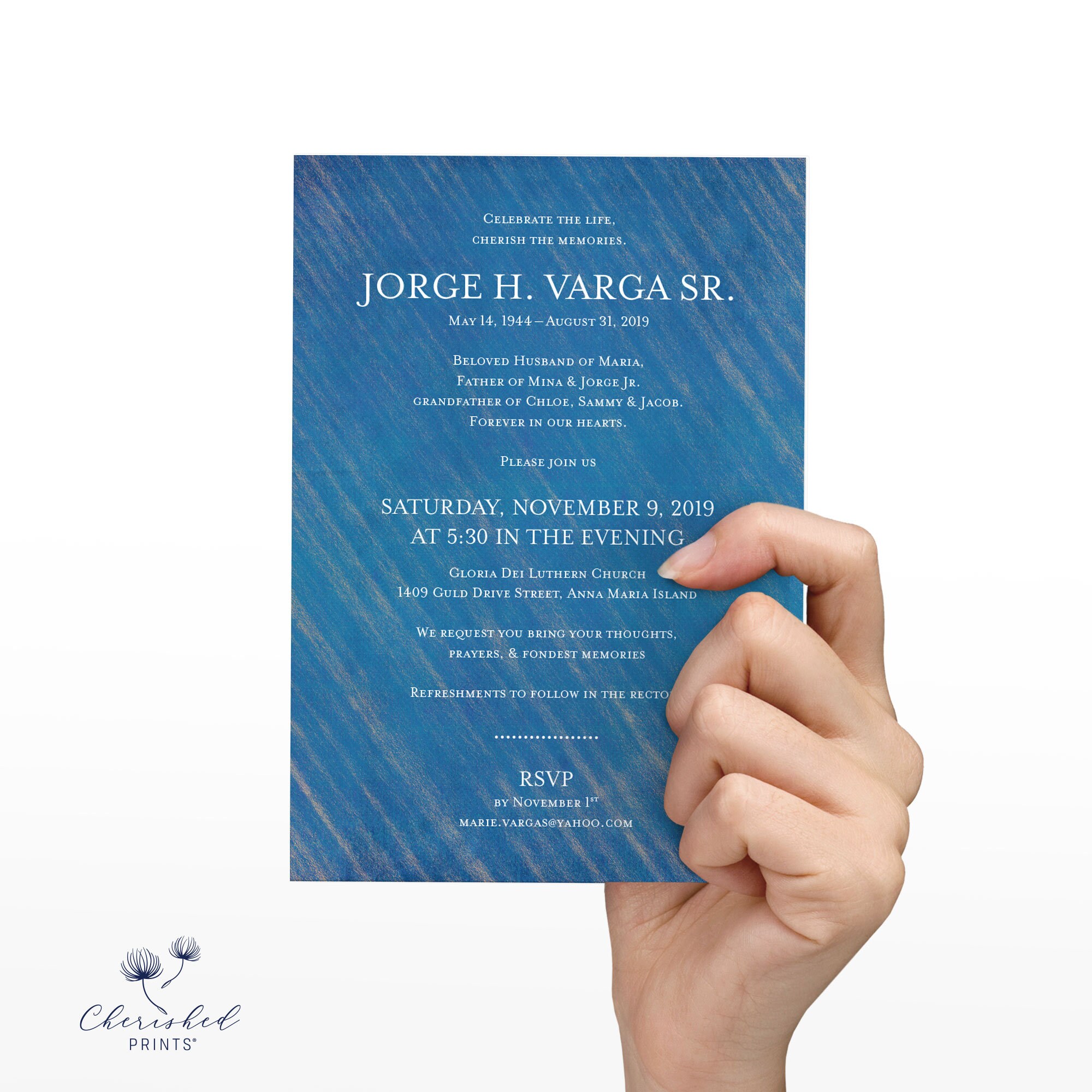 Modern Blue Striped Texture Mourning Card Invitation | Etsy