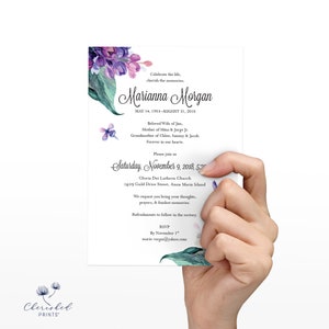Lilacs Mourning Card, Purple Flower Invitation, Memorial Announcement ...