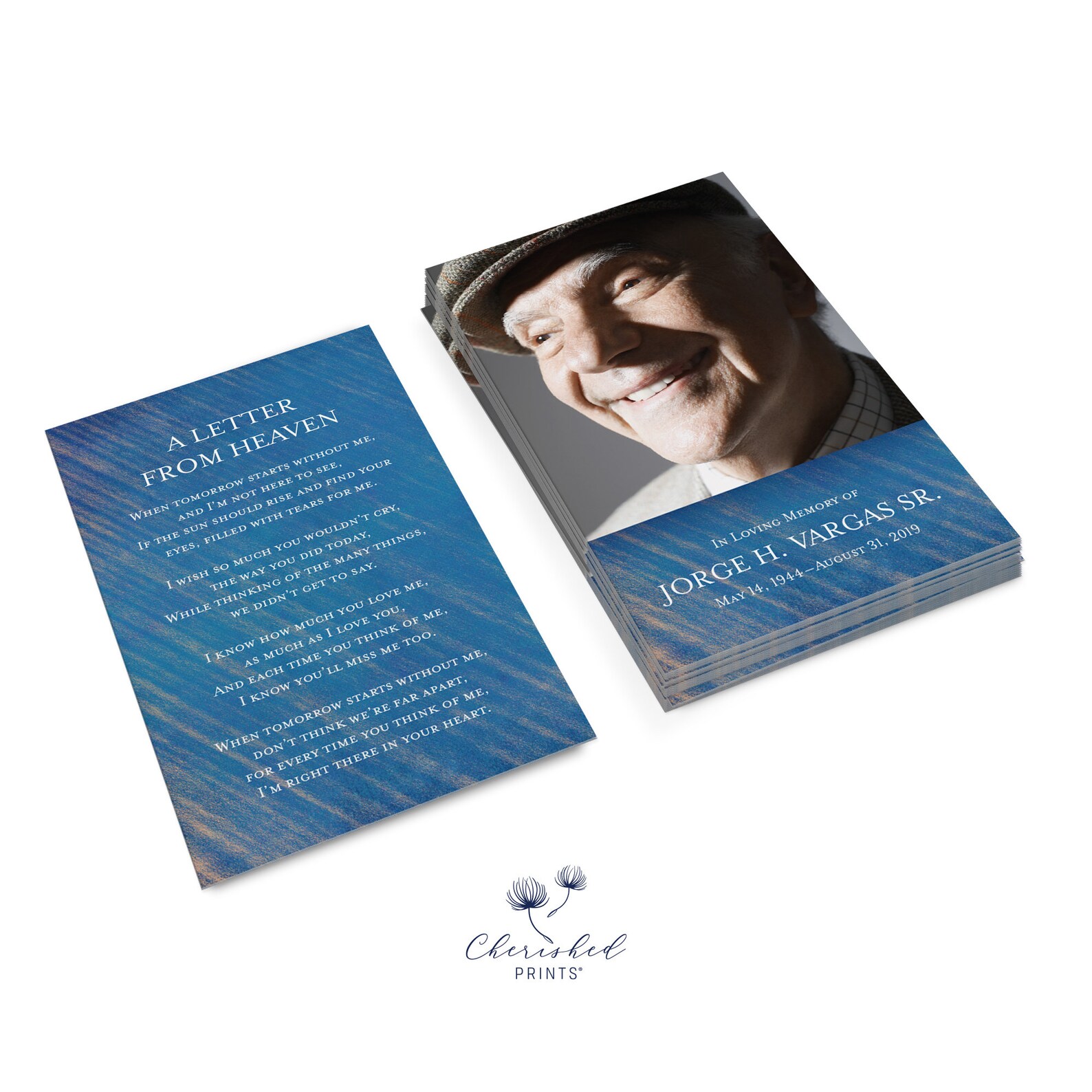 Modern Blue Striped Texture Prayer Card Memorial Card - Etsy