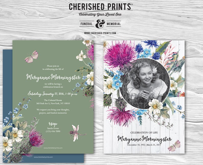 Summer Wild Flowers Mourning Card Invitation Memorial | Etsy