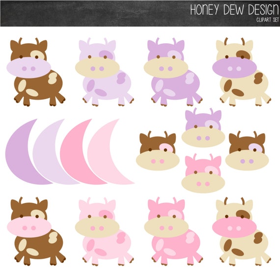 Cows Clipart Pink and Purple Instant Download | Etsy
