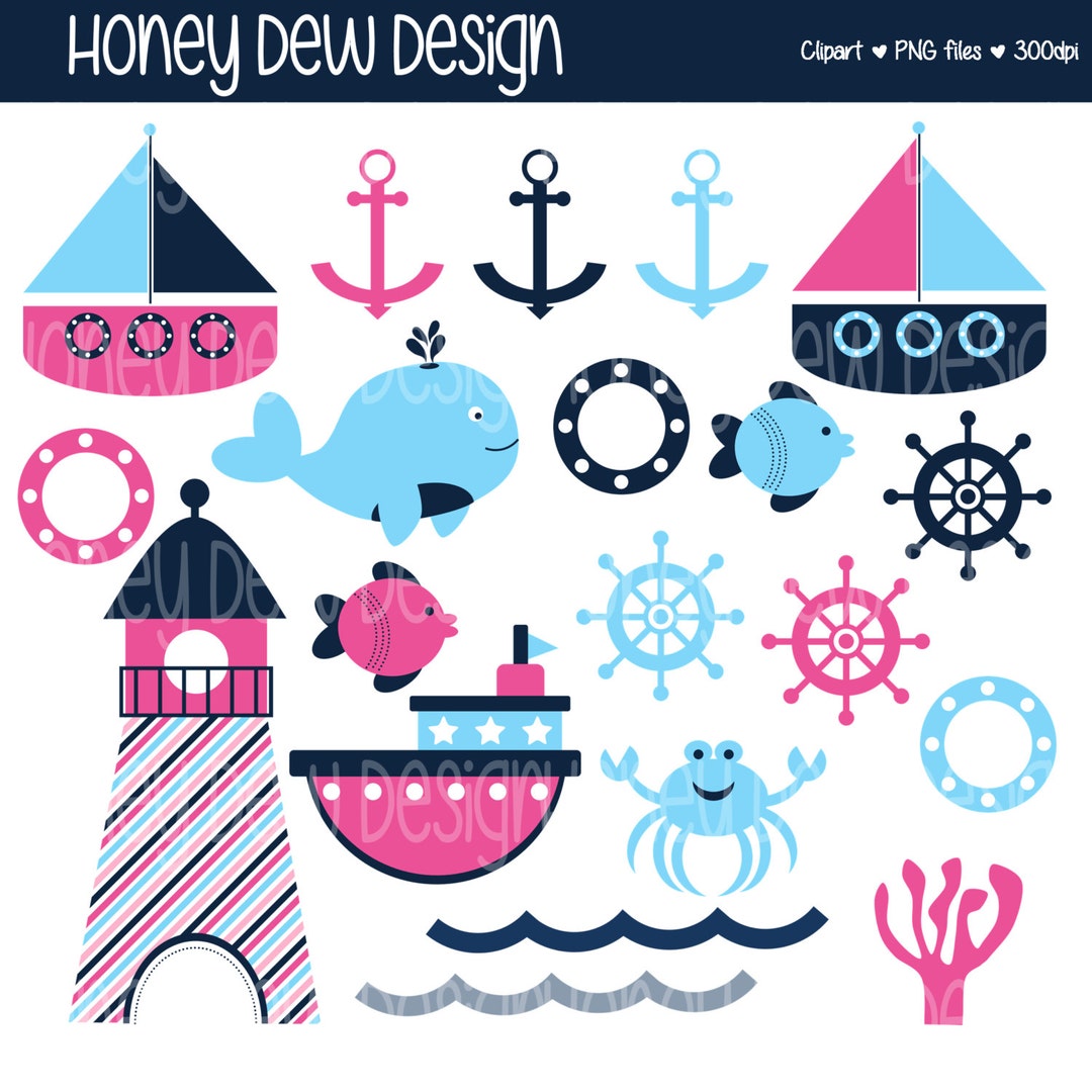 Instant Download Clipart Package 225 Blue and Pink Nautical Clipart - Etsy