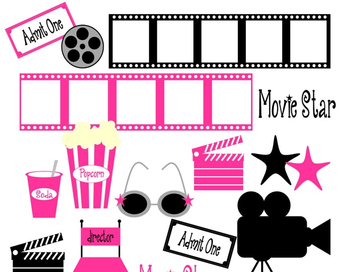 Movie Clipart Pink and Black Instant Download - Etsy