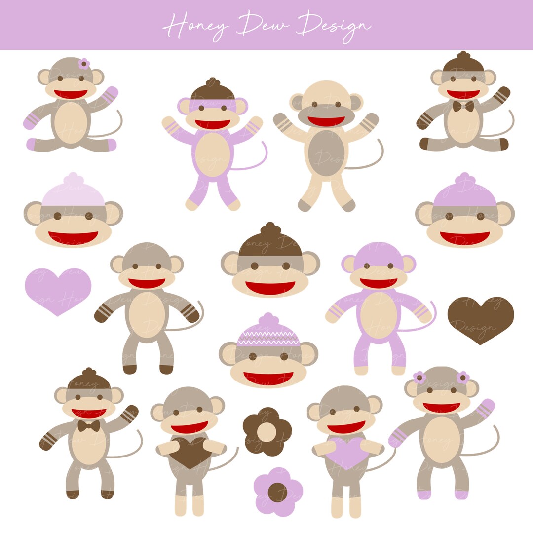 Purple Sock Monkey Clipart Digital Images Instant Download Personal and ...