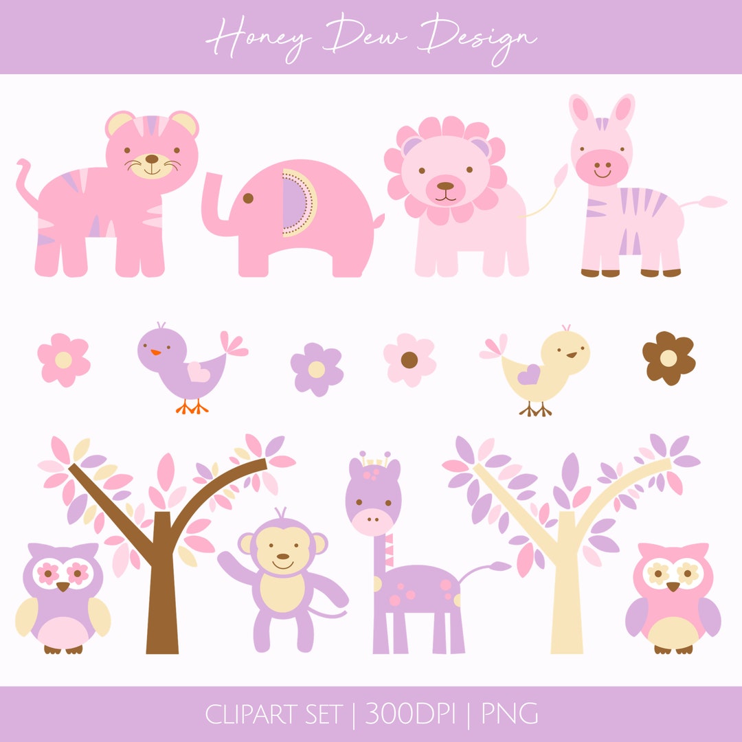 Animal Clipart | Safari Digital Images | Instant Download | Pink and ...