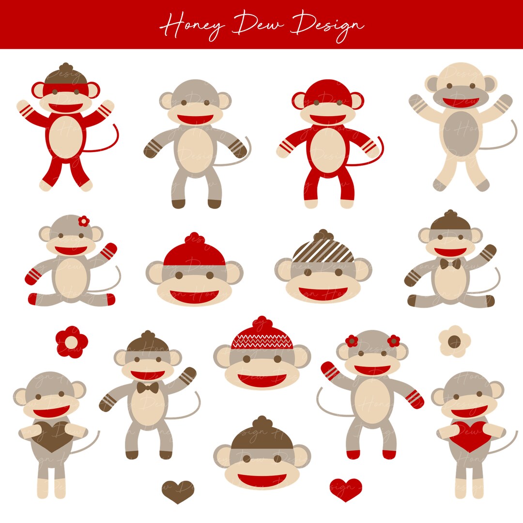 Red Sock Monkey Clipart | Digital Images | Instant Download | Personal ...