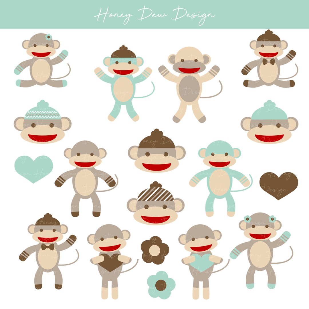 Sock Monkey Clipart Digital Images Instant Download - Etsy