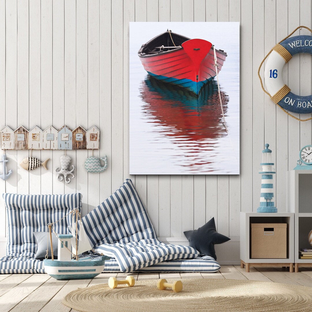 Nautical Canvas Art, Red Boat Photo, Martha's Vineyard Photography ...
