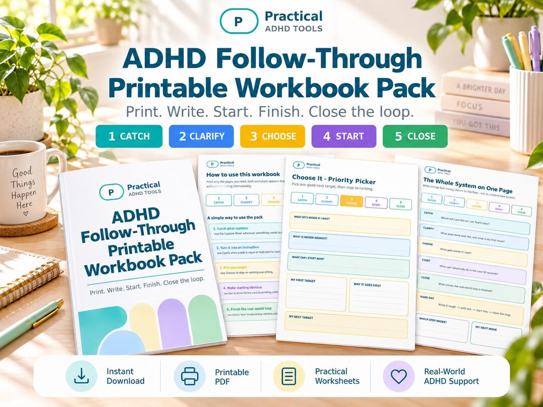 ADHD Printable Workbook Pack | Executive Function Worksheets for Tasks ...