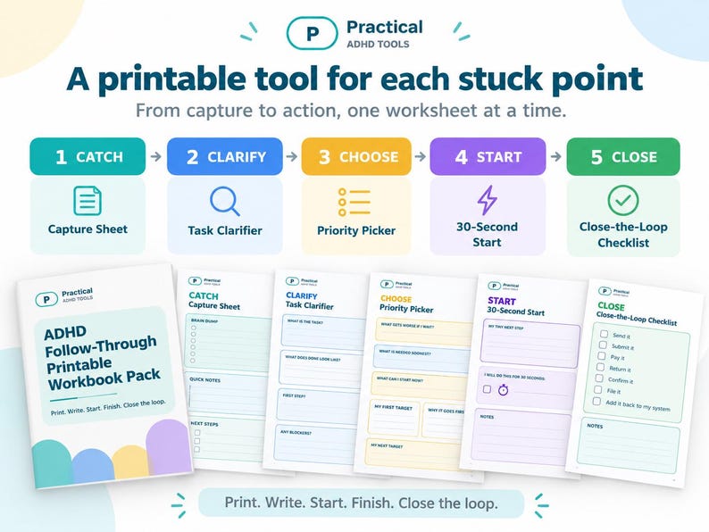 ADHD Printable Workbook Pack | Executive Function Worksheets for Tasks ...