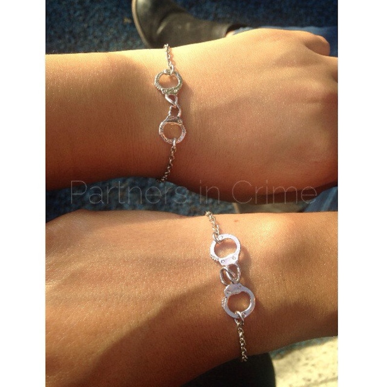 Matching Set Handcuff Partners in Crime BFF Bracelet in Gold or Silver ...