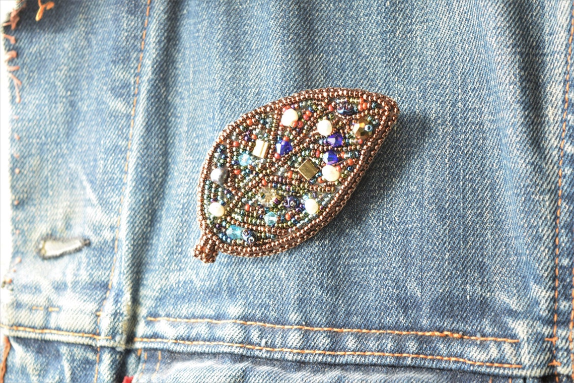 Leaf Brooch Pin Bead Embroidered Leaf Pin With Pearls - Etsy