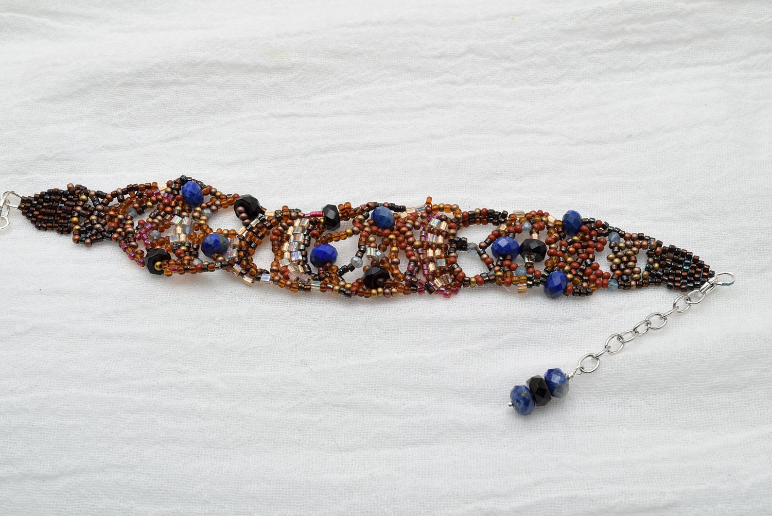 Bracelet, Freeform Peyote Stitch Bracelet With Lapis and Black Crystals ...