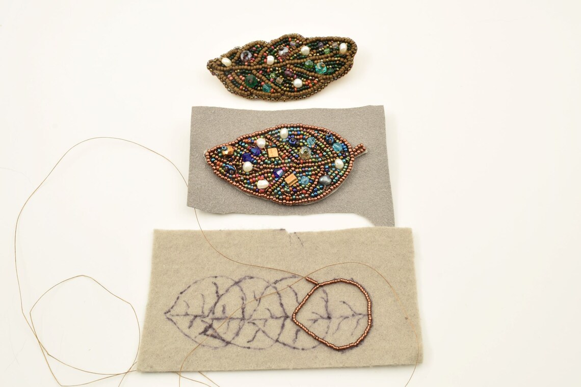 Leaf Brooch Pin Bead Embroidered Leaf Pin With Pearls - Etsy