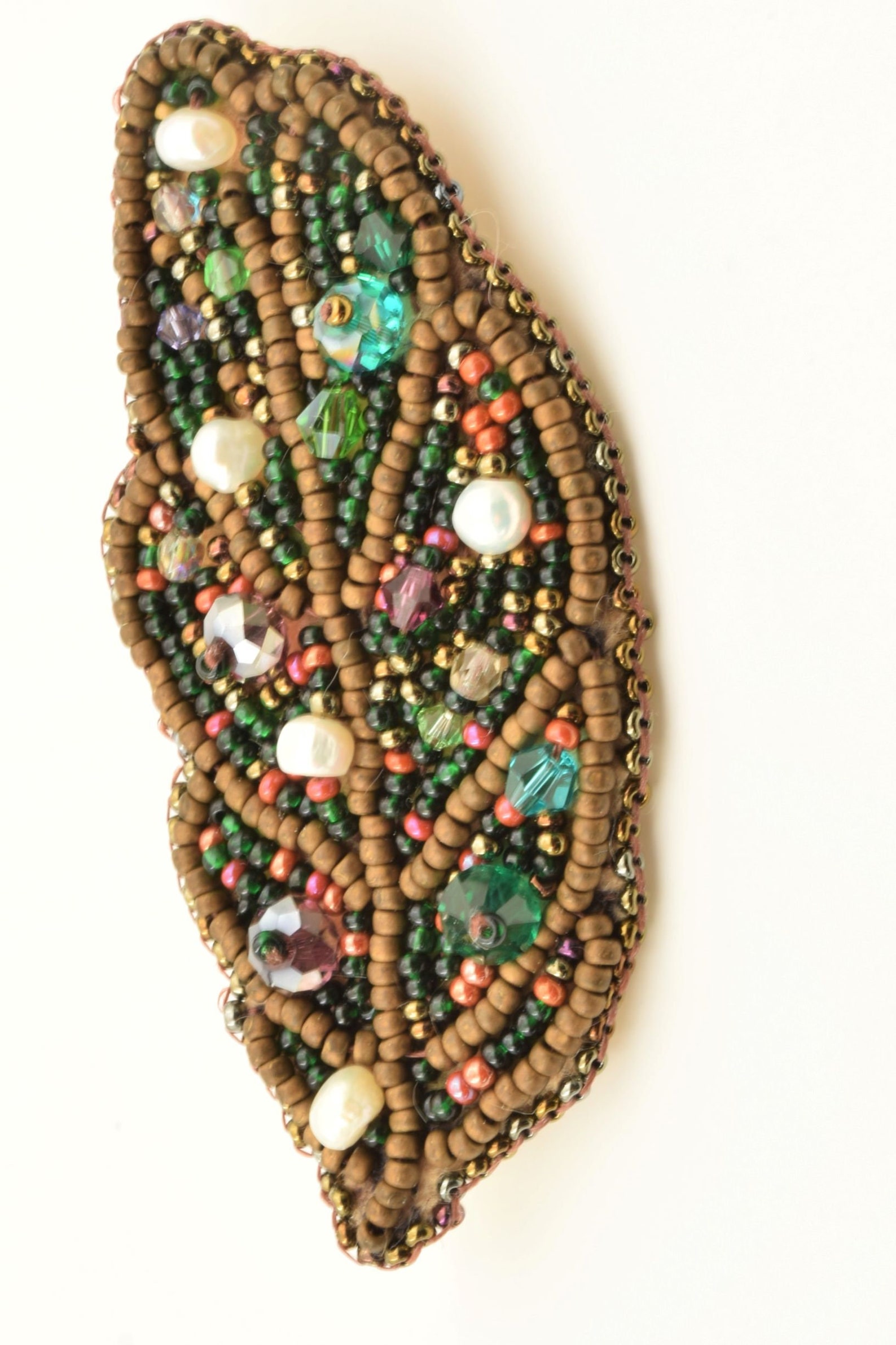 Leaf Brooch Pin, Bead Embroidered Leaf Pin With Pearls, Crystals, Seed ...